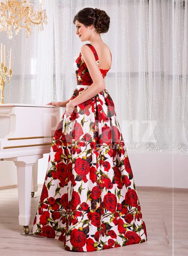 Women’s super stylish and fancy rich satin long gown with red rosette ...