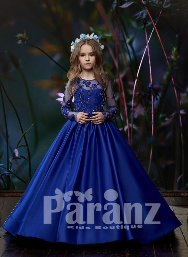 Birthday dress Ball Gown with appliquéd satin-sheer bodice and full sleeves