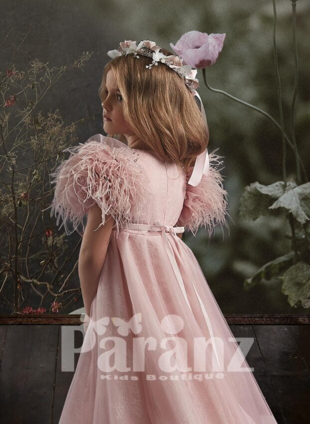 Long raffle trail tulle skirt self-printed dress with raffle sleeve